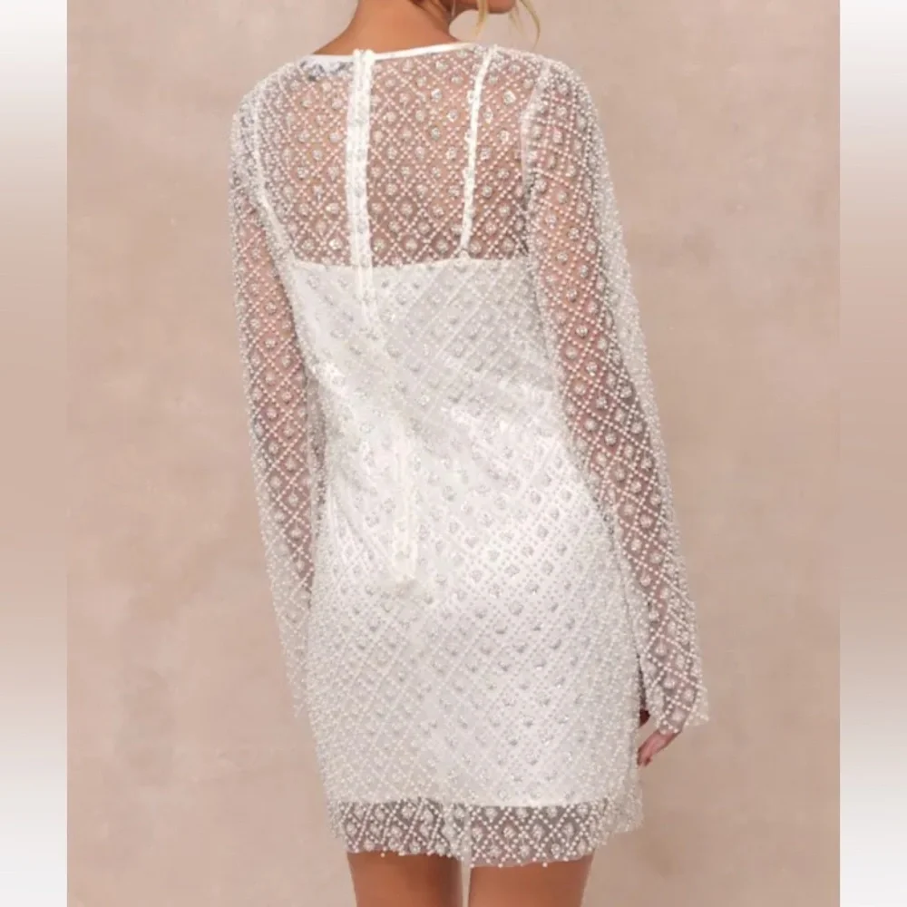 Lulus | Dresses | Lulus Glowing Charisma White Sequin Pearl Mesh Long ...